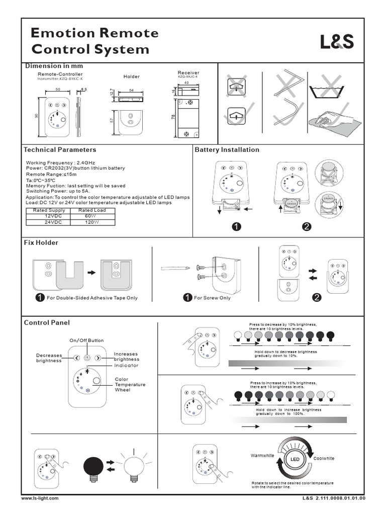 Ls Emotion Remote Control 24v Installation Instructions | PDF ...