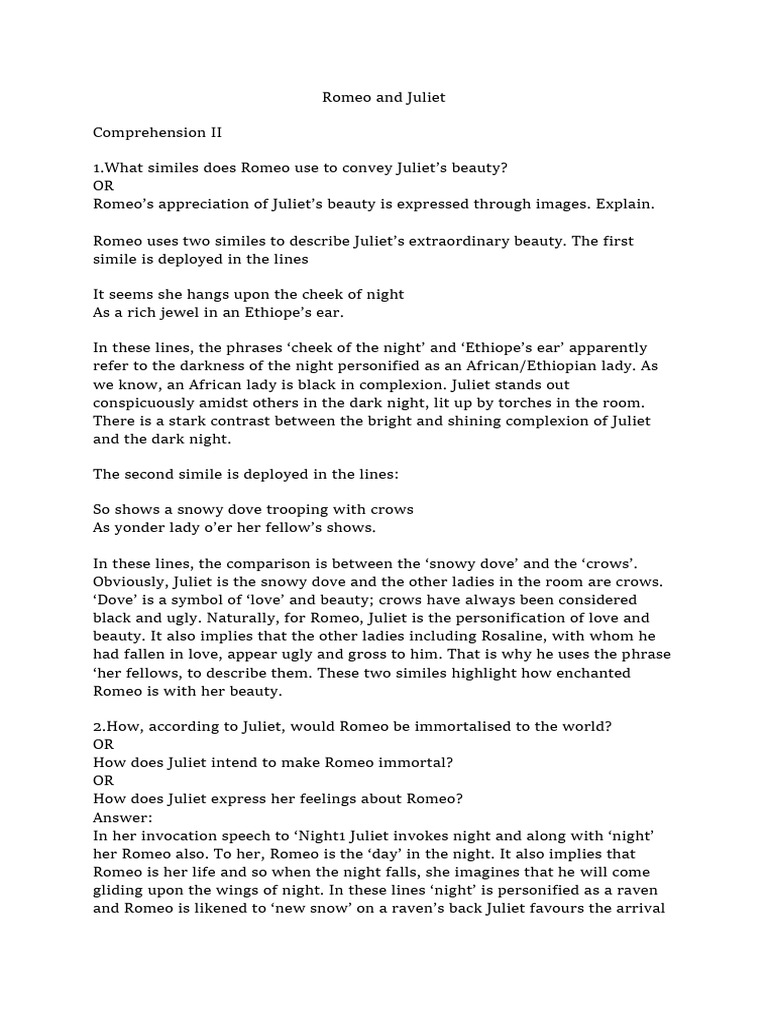 Romeo and Juliet: Expressions of Love | PDF | Characters In Romeo And ...