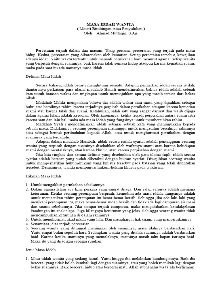 Masa Iddah Wanita | PDF | Filsafat | Agama & Spiritualitas
