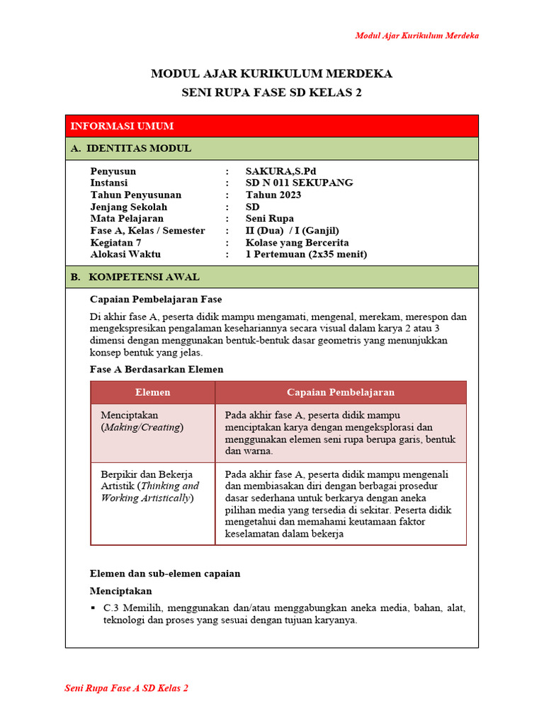 Modul Ajar 7 Kolase Yang Bercerita | PDF | Seni