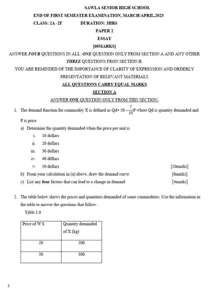 1st Semester EXAMS | PDF | Demand | Elasticity (Economics)