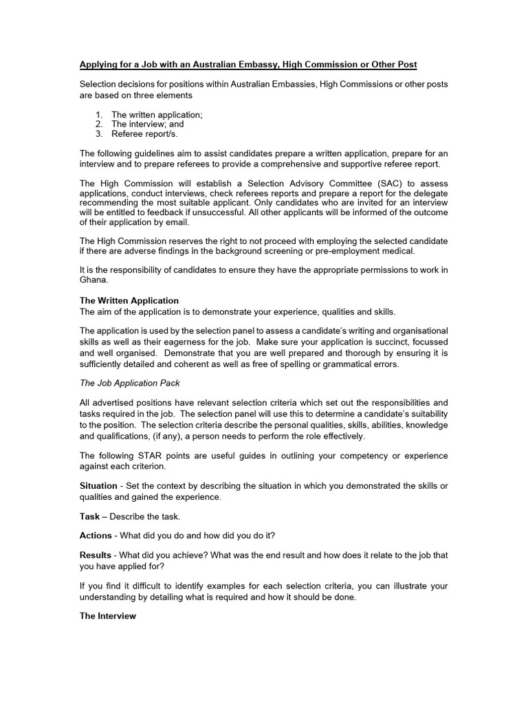 Accra - Guideline For Applying For A Job With The Australian High ... Accra - Guideline For Applying For A Job With The Australian High ...