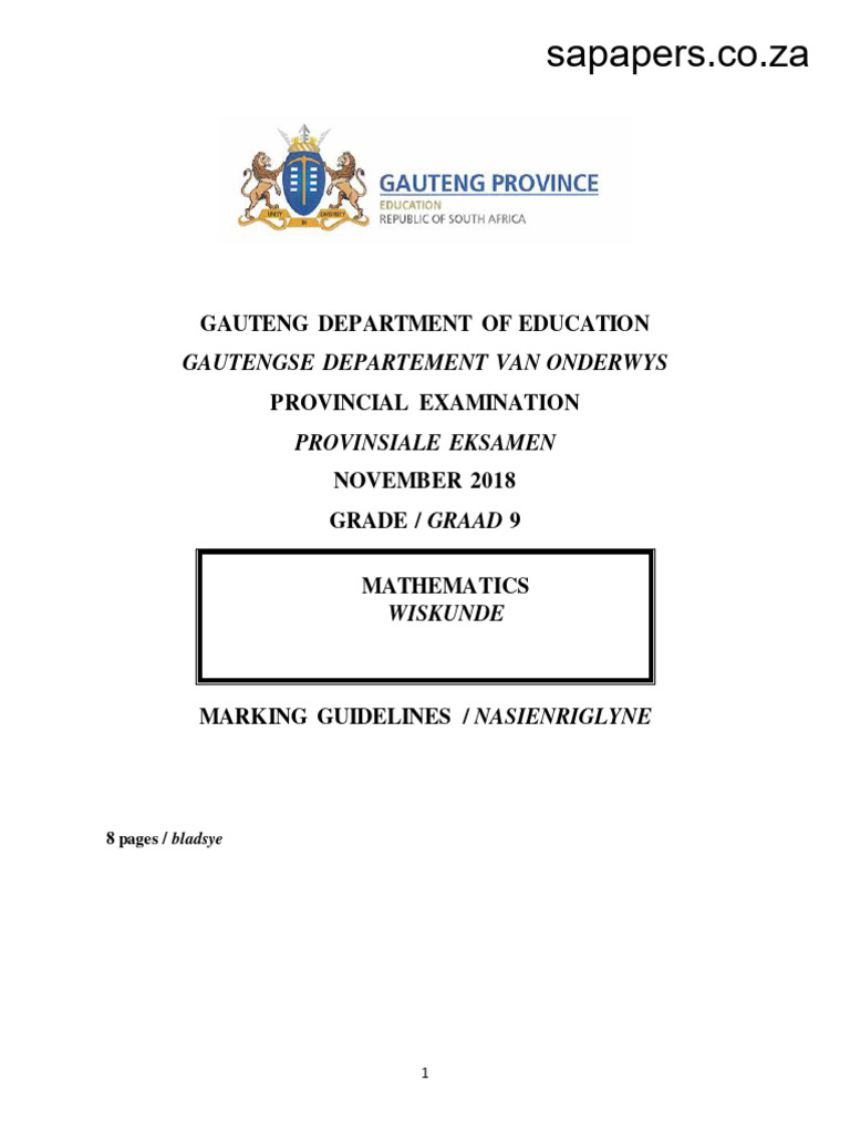 Gr9 Math (English) November 2018 Possible Answers | PDF