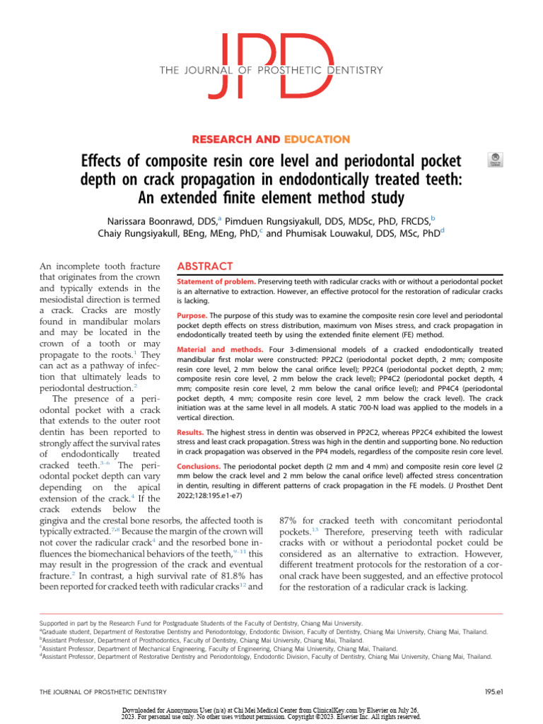 Effects Of Composite Resin Core Level And Periodontal Pocket Depth On Crack Propagation In