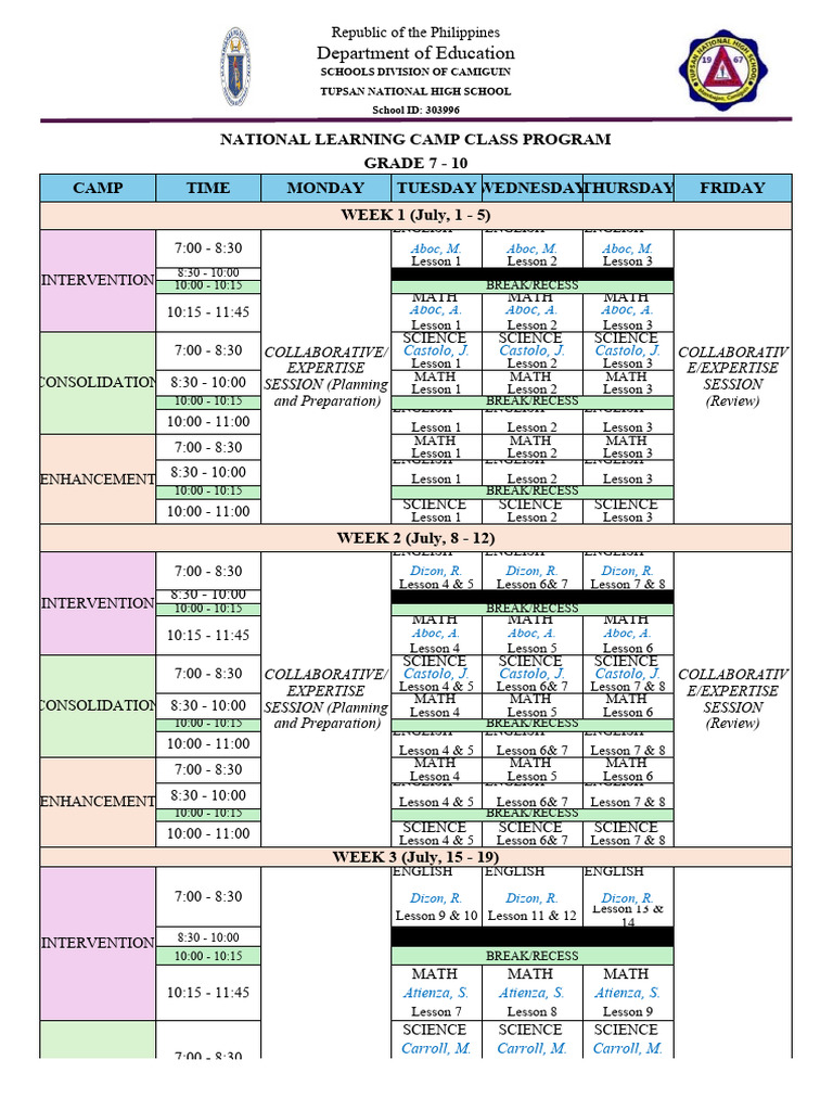 National Learning Camp (NLC) Class Program 2024 | PDF | Language Arts & Discipline