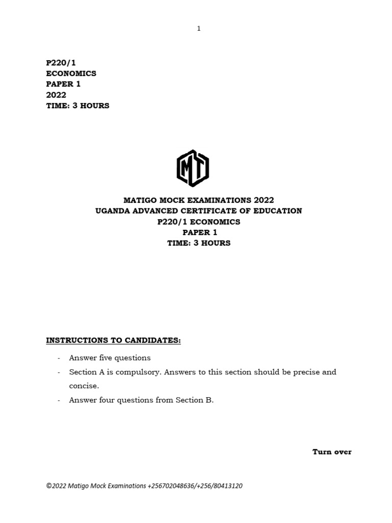Mocks Economics Paper 1 Pdf Prices Monopoly