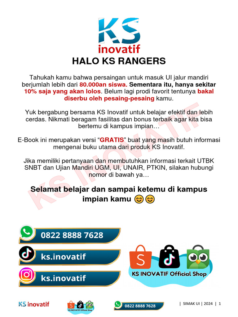 Free Ebook - SIMAK UI 2024 by KS Inovatif | PDF