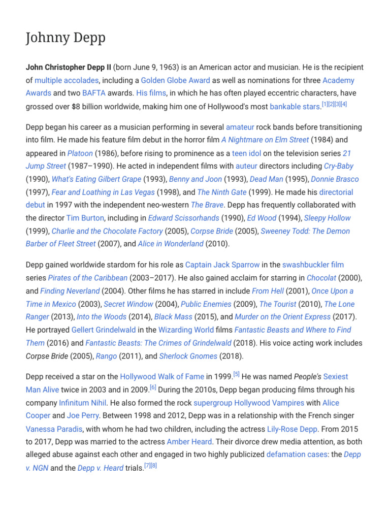 Johnny Depp - Wikipedia | PDF | Johnny Depp