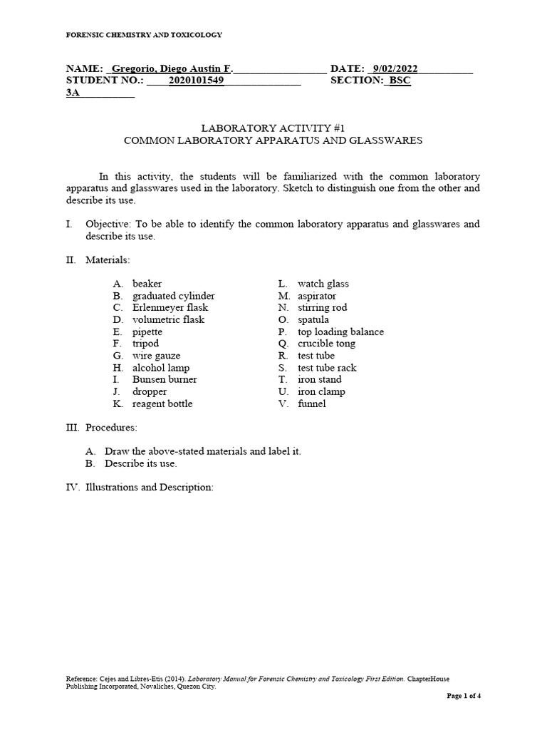 Laboratory-Experiment 1 - Diego Gregorio BSC 3A | PDF | Chemistry