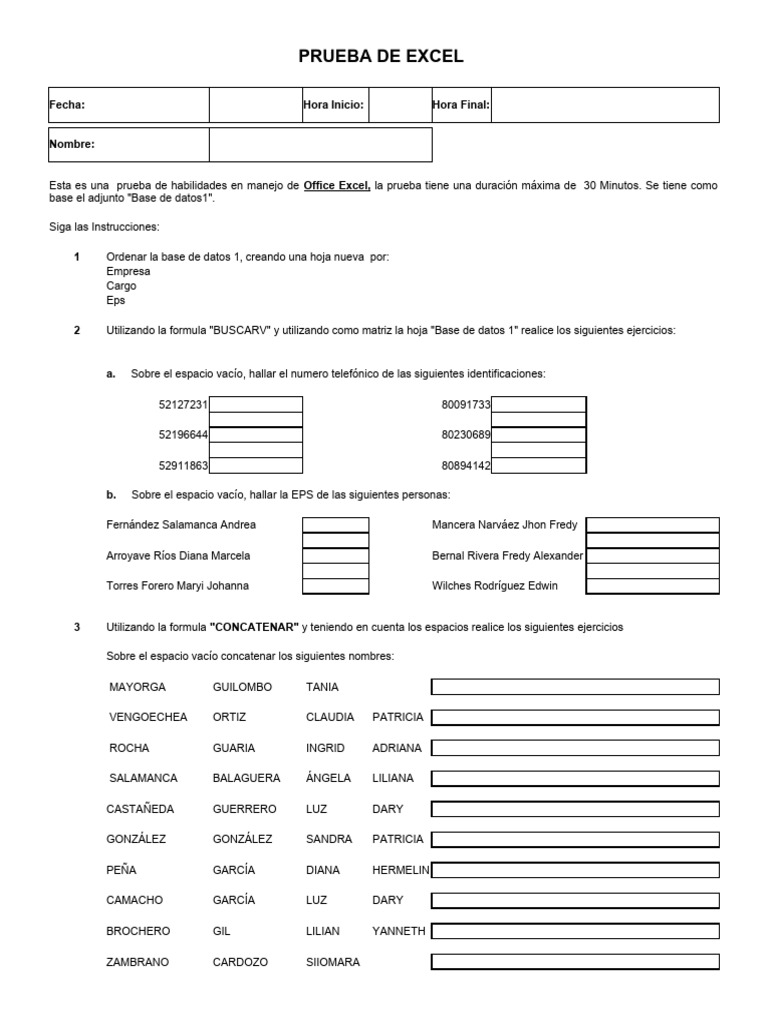 Prueba Excel Nivel Intermedio | PDF