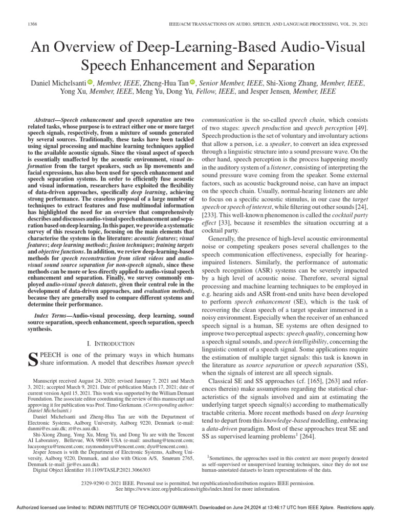 An Overview Of Deep Learning Based Audio Visual Speech Enhancement And