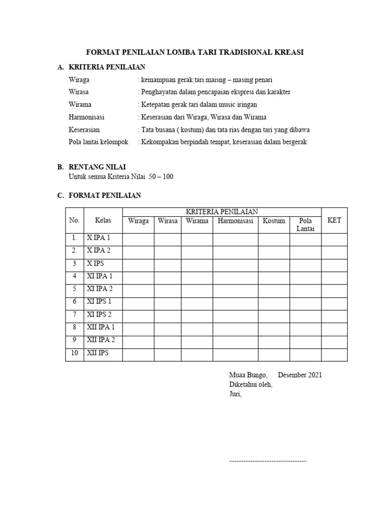 Format Penilaian Lomba Tari Tradisional Kreasi | PDF Format Penilaian Lomba Tari Tradisional Kreasi | PDF