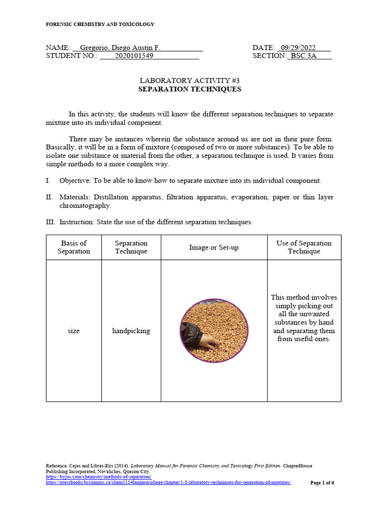 Laboratory Activity - 3 - Separation Technique - Diego Gregorio BSC 3A ...