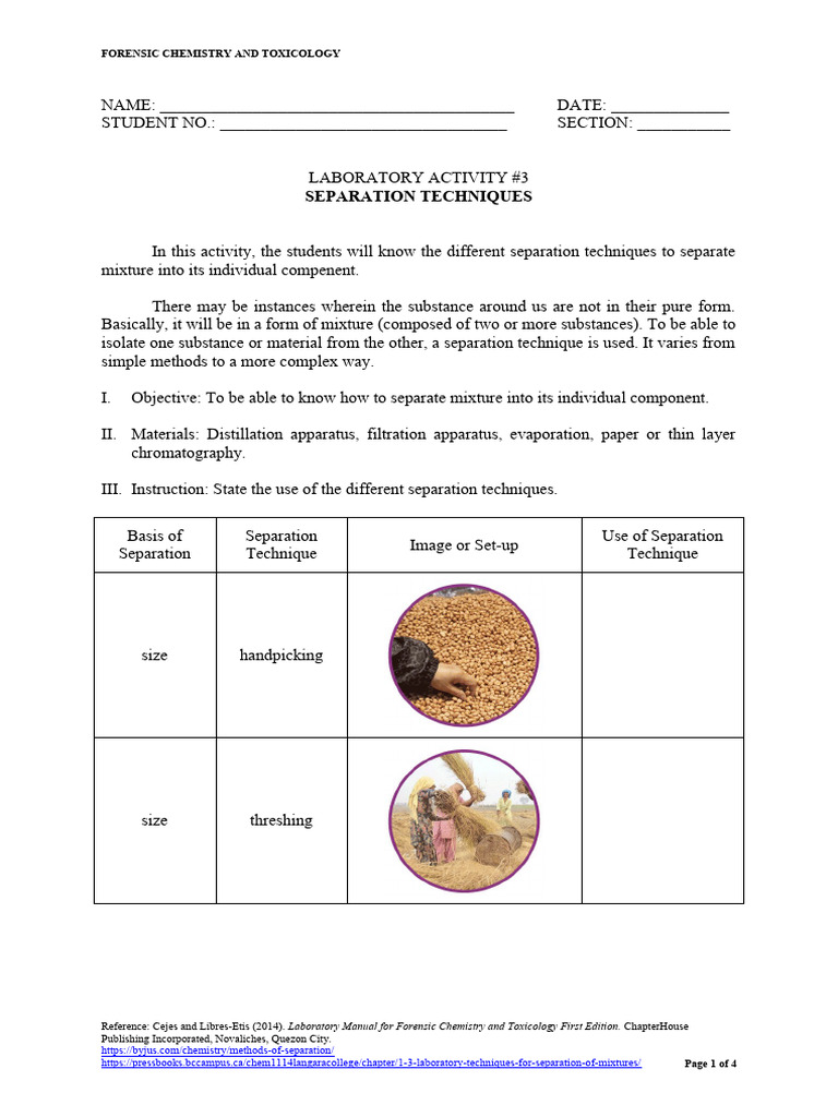 Laboratory Activity - 3 - Separation Technique | PDF | Chemistry ...