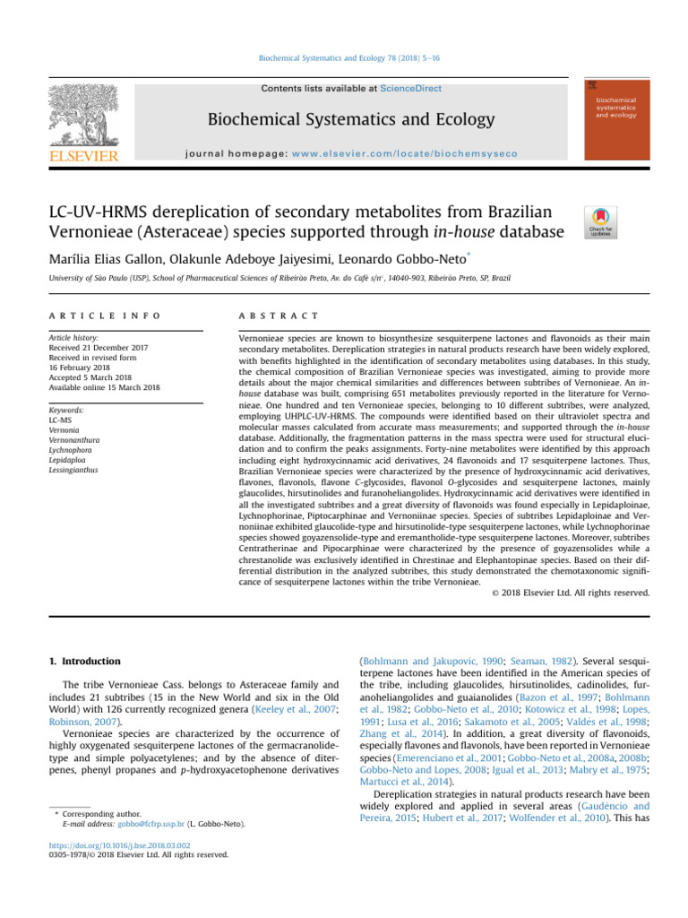 LC-UV-HRMS Dereplication of Secondary Metabolites From Brazilian ...