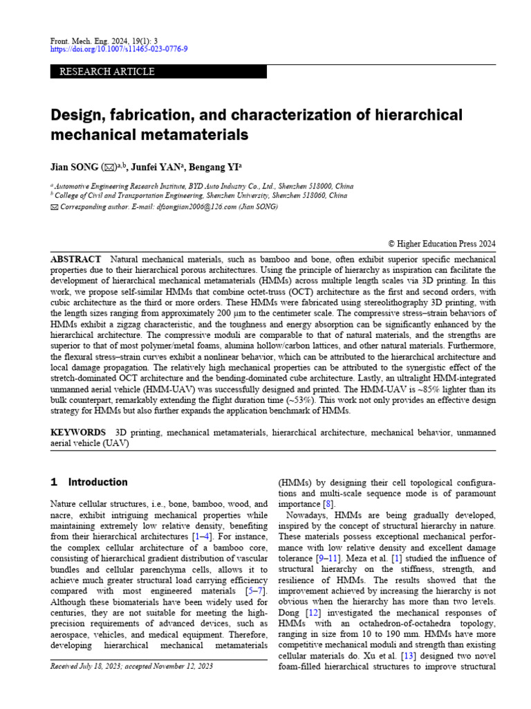Design, Fabrication, and Characterization of Hierarchical Mechanical Metamaterials | PDF ...
