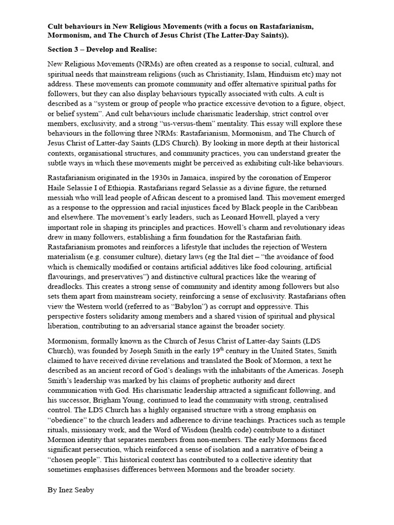 RS End of Year Essay - New Religious Movements | PDF | The Church Of ...