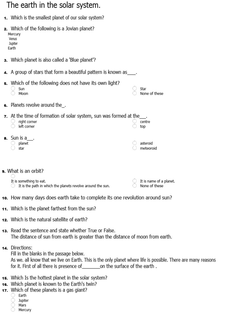 The Earth in The Solar System. (Preview) Microsoft Forms | PDF ...
