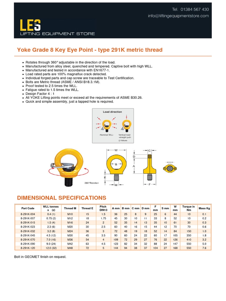Les Uk Yoke Grade 8 Key Eye Point Type 291k Metric Thread 06196 | PDF ...