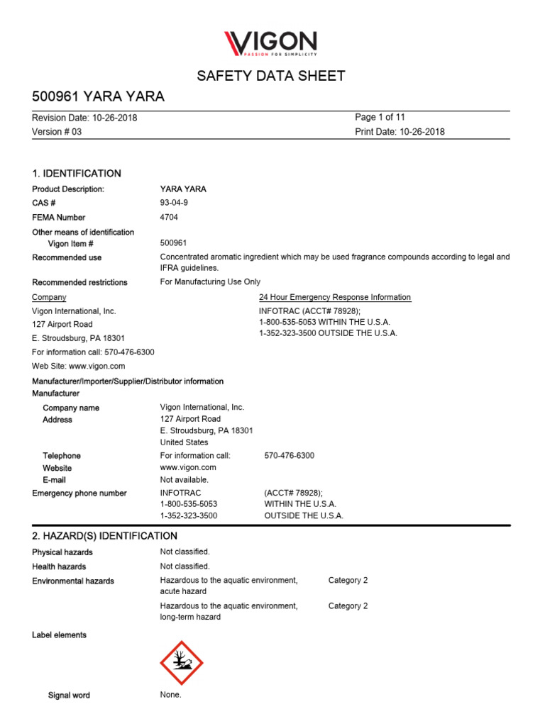 Yara Yara Nerolin Yara Yara SDS | PDF | Dangerous Goods | Firefighting
