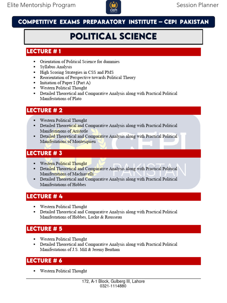 Session Planner (Political Science) | PDF | Political Philosophy | Pakistan