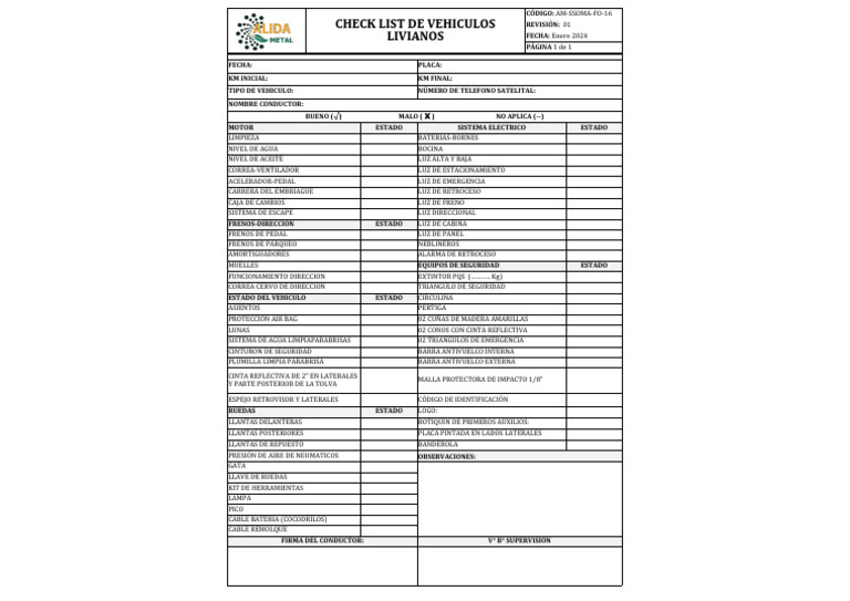 Am-ssoma-fo-16 Check List de Vehiculos Livianos | Descargar gratis PDF ... Am-ssoma-fo-16 Check List de Vehiculos Livianos | Descargar gratis PDF ...