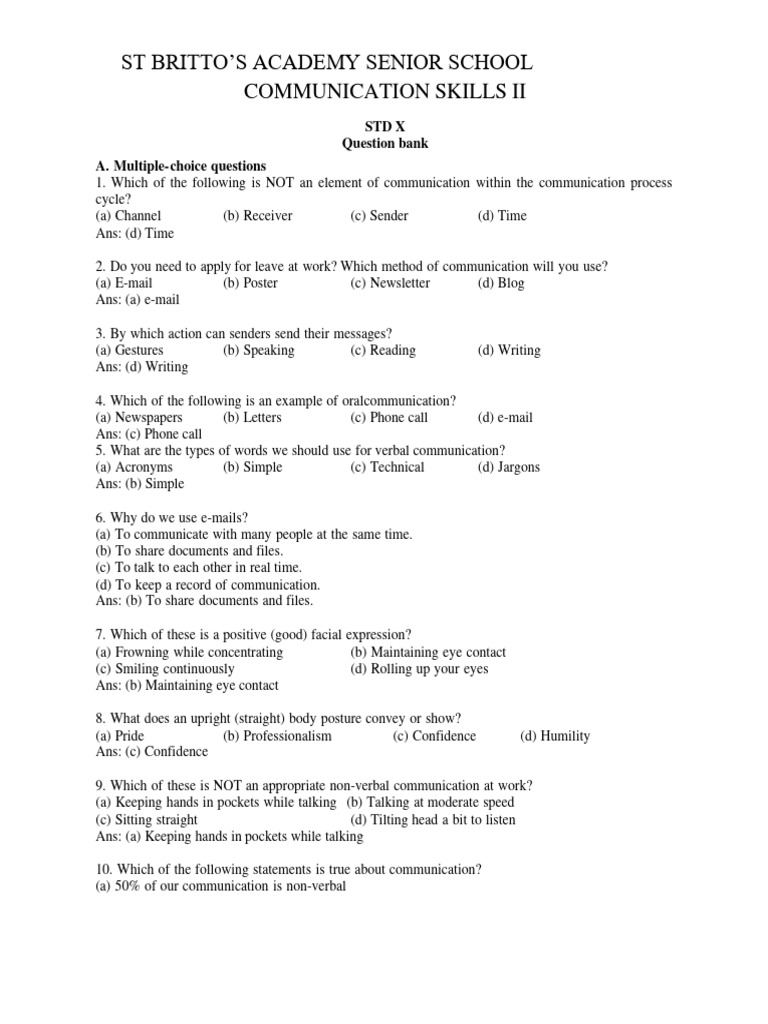 Communication Skills Exam Question Bank | PDF | Communication | Part Of ...
