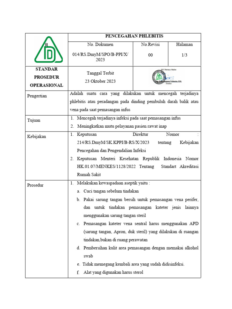 014 Spo Pencegahan Phlebitis | PDF | Sains & Matematika
