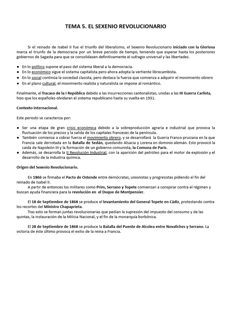 El Sexenio Revolucionario (1868-1874) Intentos Democratizadores. de La Revolución Al Ensayo ...