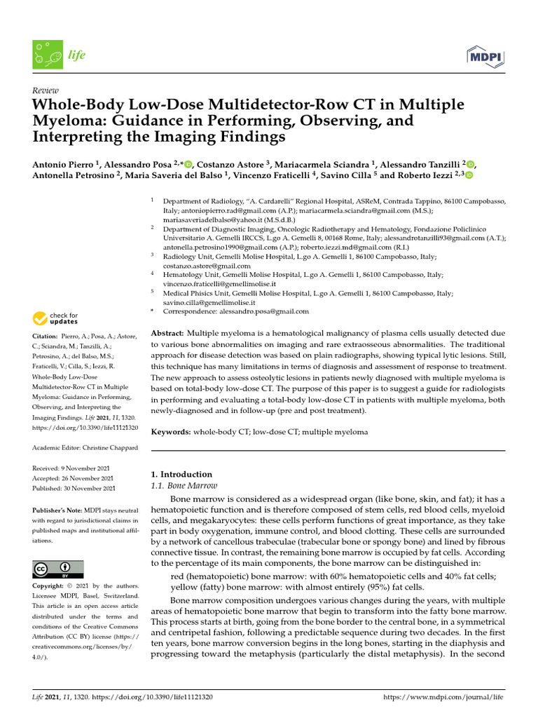 Whole-Body Low-Dose Multidetector-Row CT in Multip | PDF | Bone Marrow ...