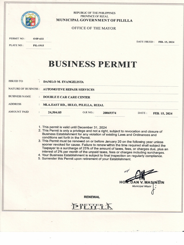 Bussiness Permit Pililla 2024 | PDF