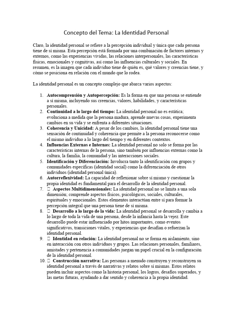 Concepto Del Tema Identidad | PDF | Las emociones | Sicología