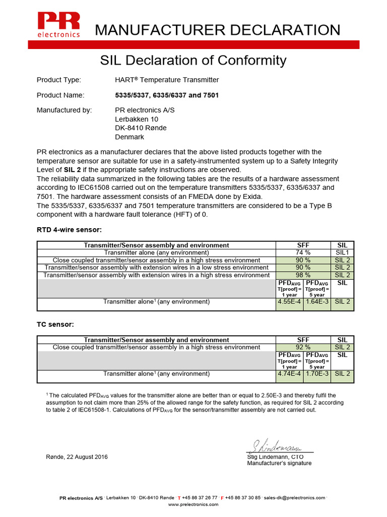 5335 6335 5337 6337 7501 SIL2 Declaration V1 | PDF | Electrical ...