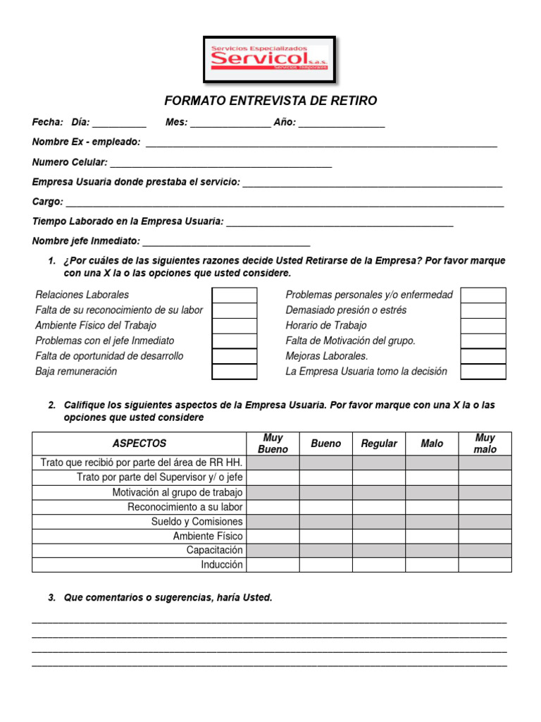 Formato Entrevista de Retiro | PDF