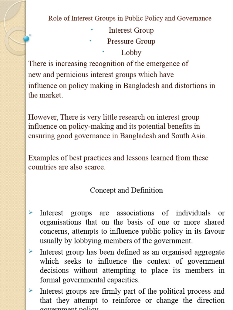 Role Of Interest Groups In Public Policy And Governance Pdf Policy