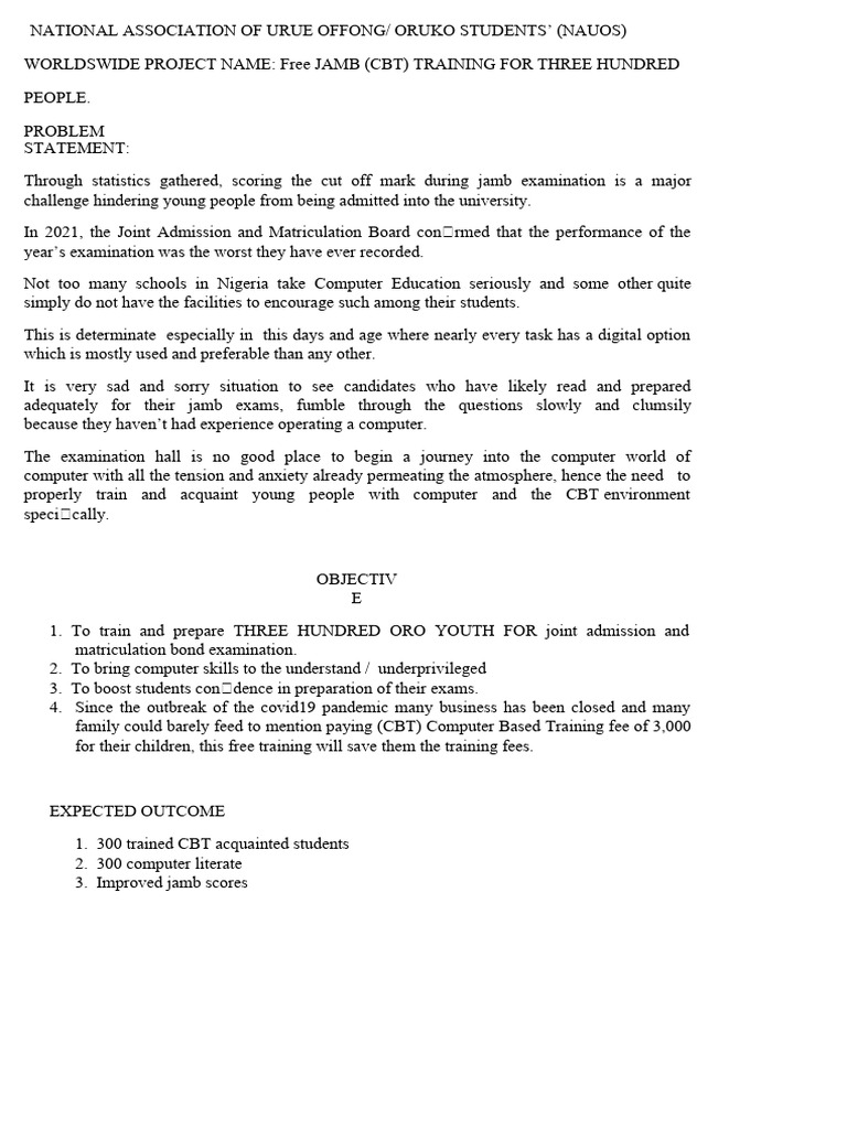 Free JAMB CBT Training for Youths | PDF