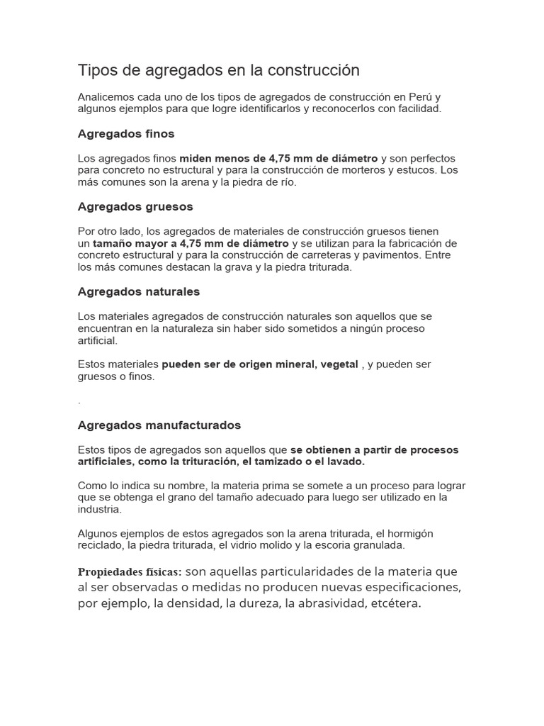 Tipos de Agregados en La Construcción | PDF