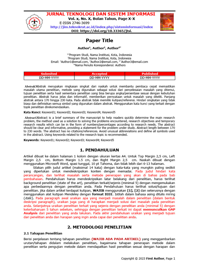Indonesia Template JTSI 2023 | PDF