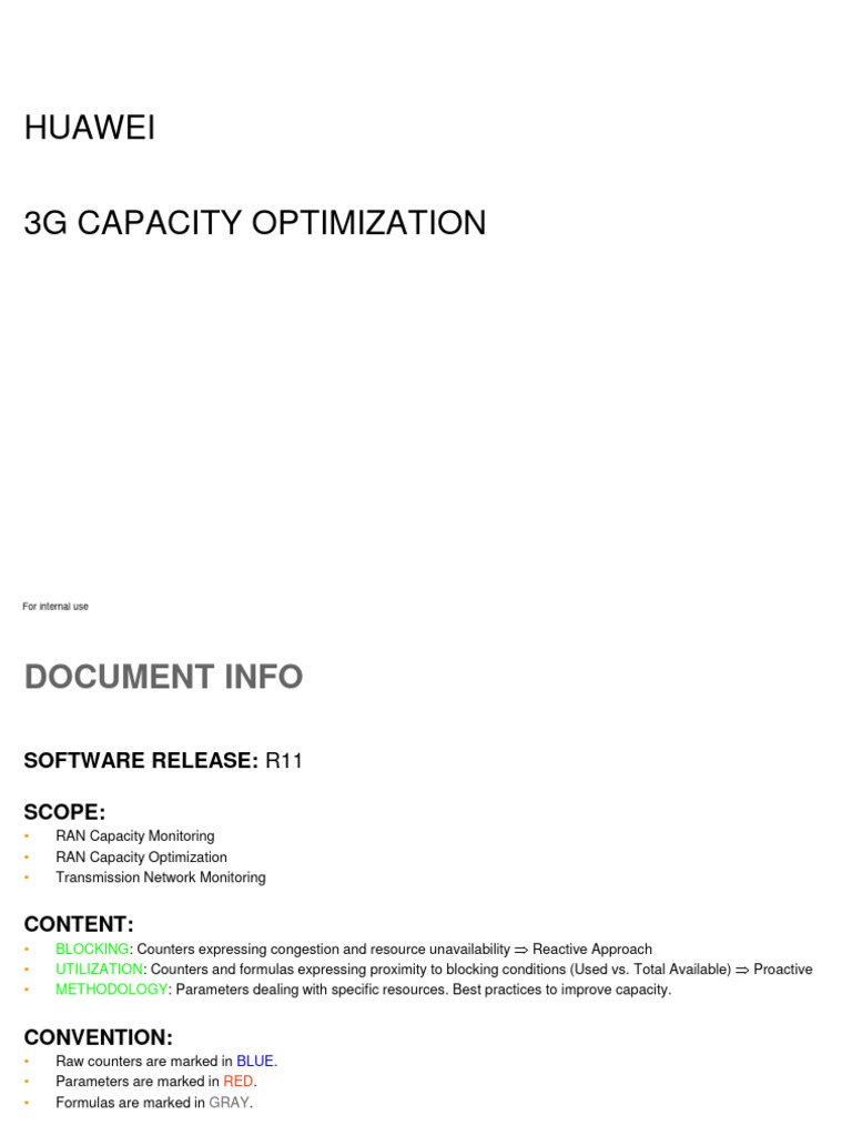 HUA 3G Capacity Optimization | PDF | High Speed Packet Access | Network Congestion