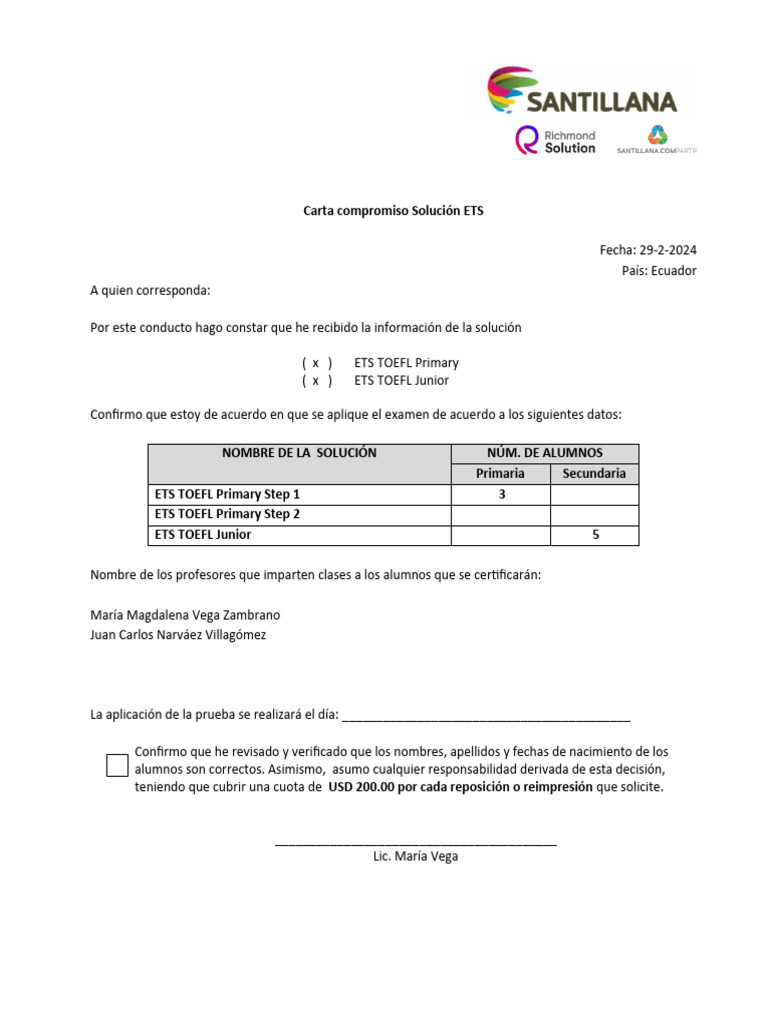 Carta Compromiso ETS - Actulizada | PDF