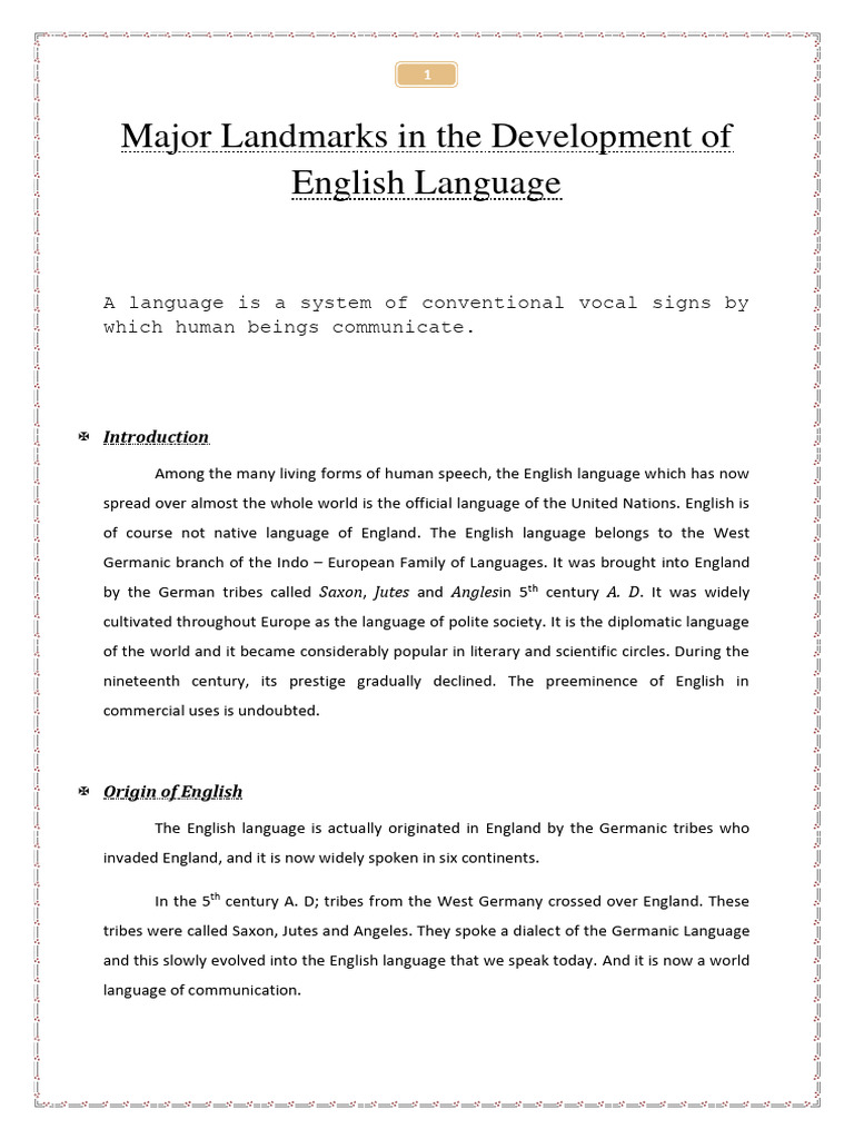 Major Landmarks in The Development of English Language | PDF | English ...