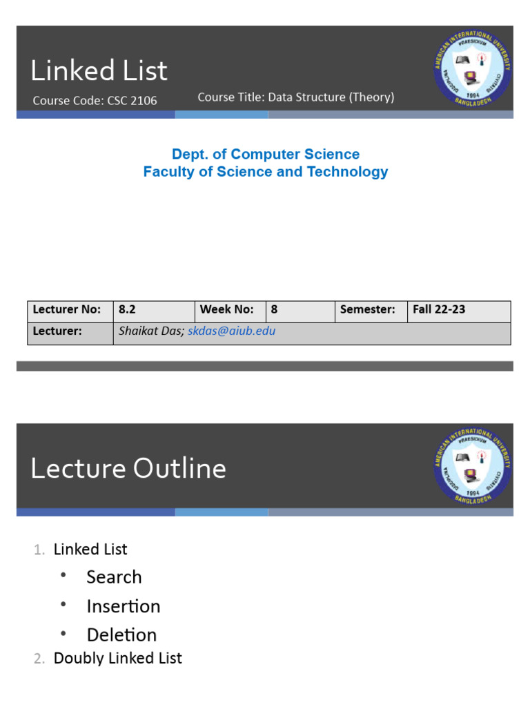 Lecture 08.2 Linked List | PDF | Computer Data | Computer Science