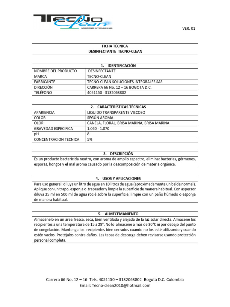Ficha Técnica Desinfectante Multiusos | PDF | Agua