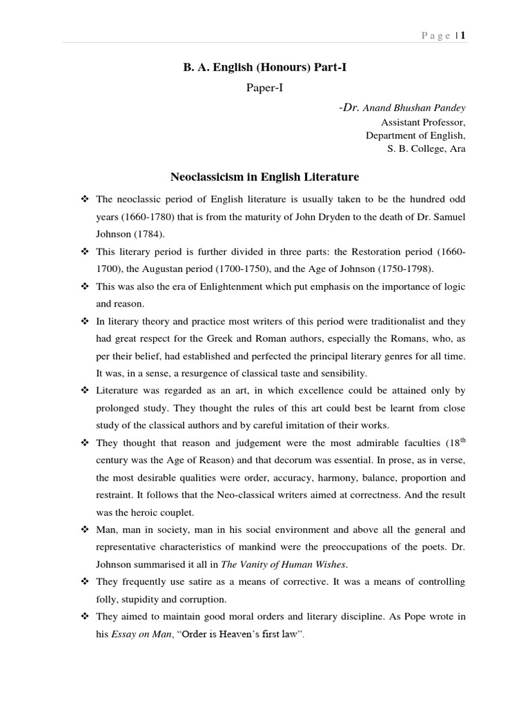 Neoclassicism in English Literature | PDF | English Literature