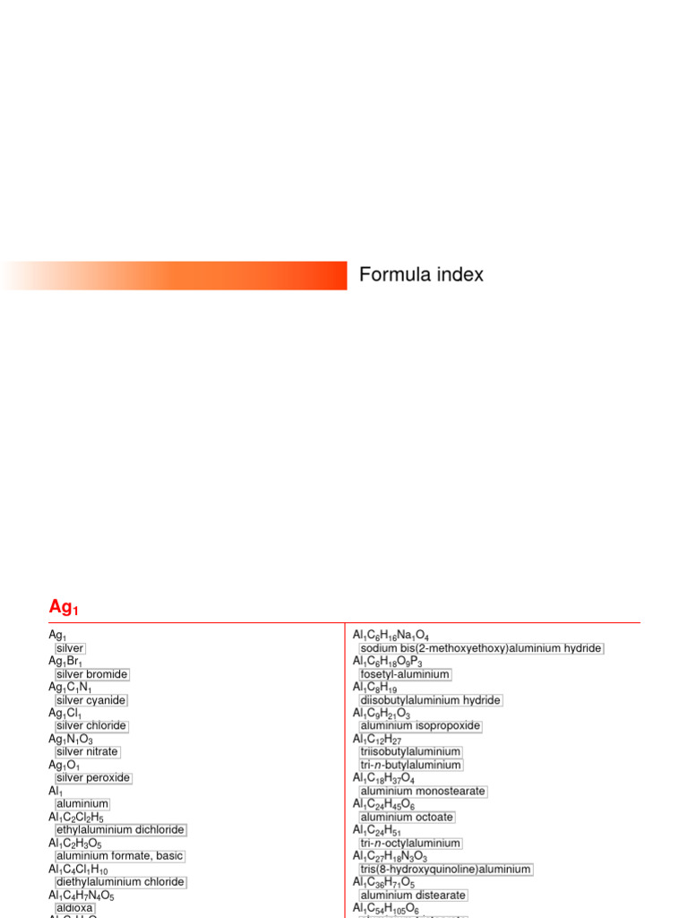 Comprehensive Chemical Formula Index | PDF | Aluminium | Boron