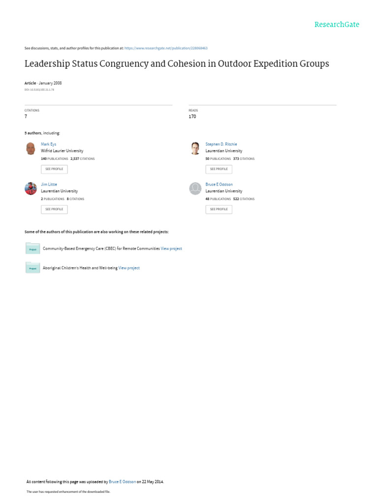 Leadership Cohesion Outdoor | PDF | Leadership | Psychology