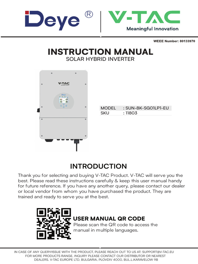 Deye Sun-8K-SG01LP1-EU User Manual | PDF | Solar Panel | Photovoltaics