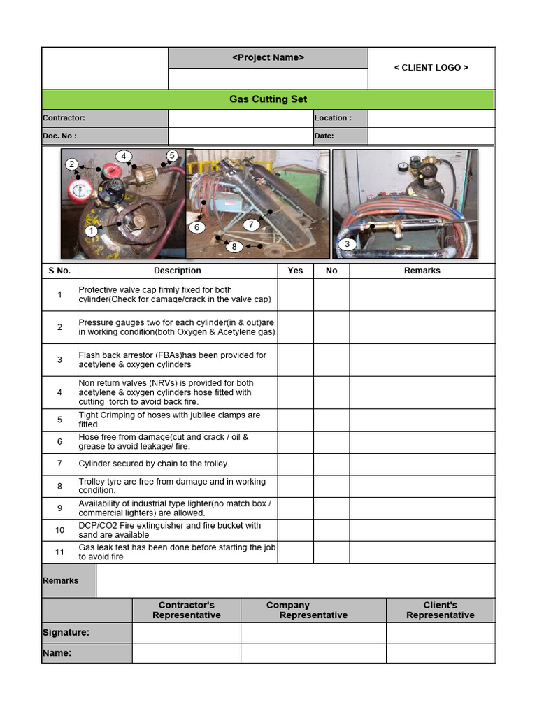Gas Cutting Set HSE Checklist | PDF