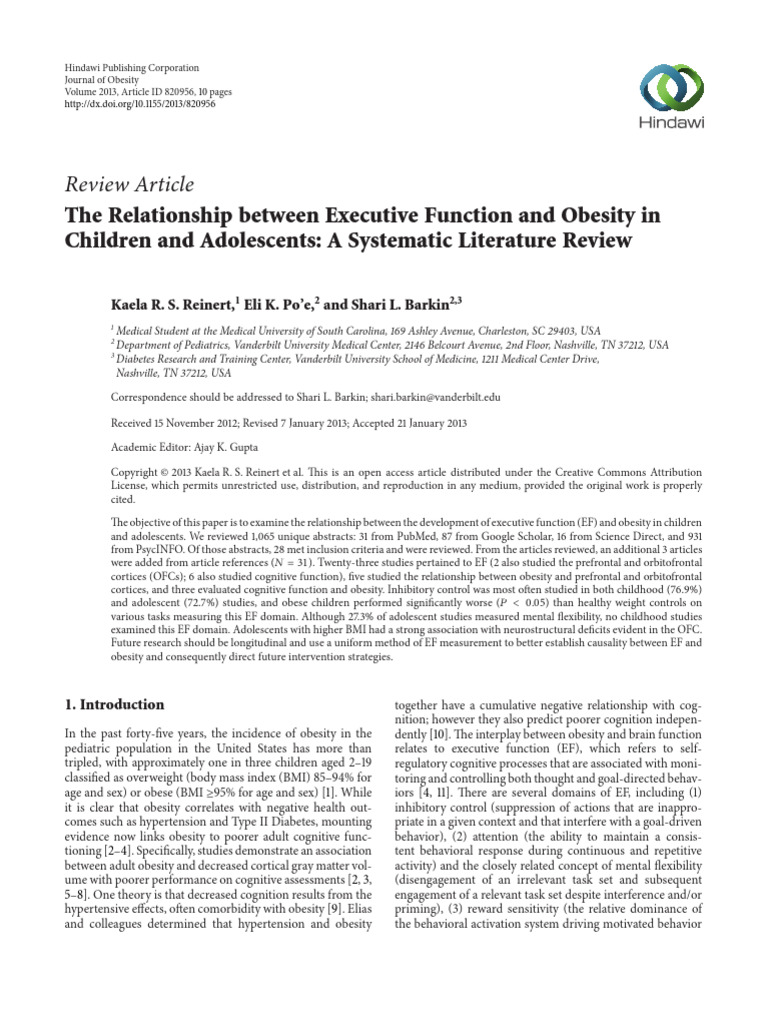 The Relationship Between Executive Function and Obesity in Children and ...