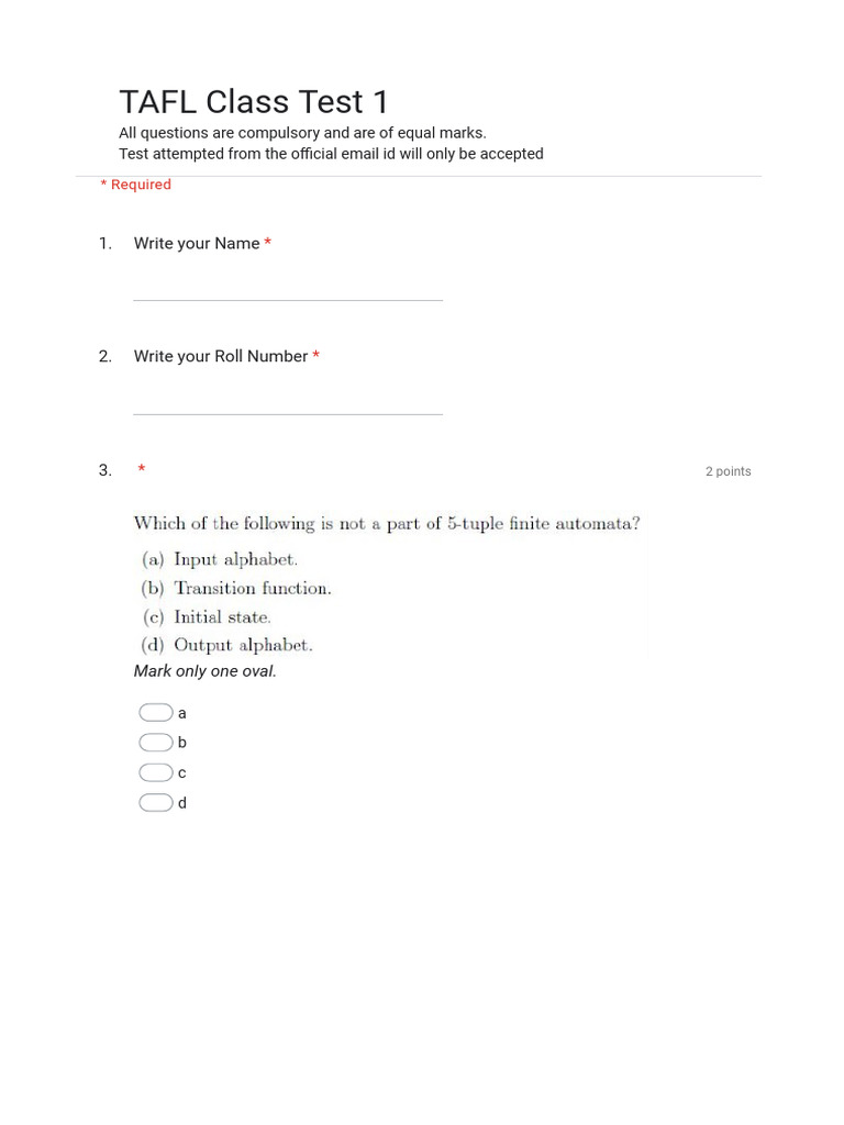 TAFL Class Test 1 Questions | PDF